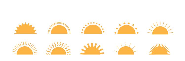 Sun icon set sunrise sunset rays and sunburst Vector Image