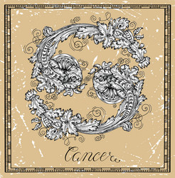 Fantasy zodiac sign cancer in gothic frame Vector Image