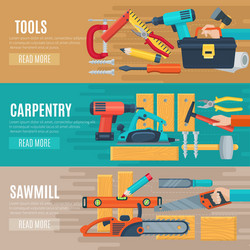 Horizontal carpentry banners with tools kit Vector Image