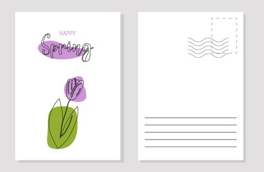 Spring postcard layout line art template color Vector Image