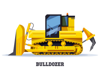 Cartoon wheel front loader bulldozer with shovel Vector Image