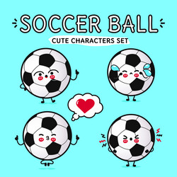 Funny cute happy soccer ball characters bundle set