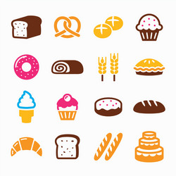 Bakery pastry icons set - bread donut cake Vector Image