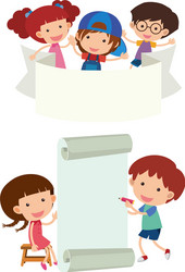 Children on wooden banner Royalty Free Vector Image