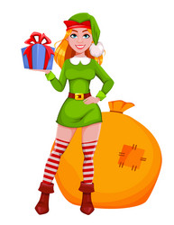 Christmas lady elf cartoon character Royalty Free Vector