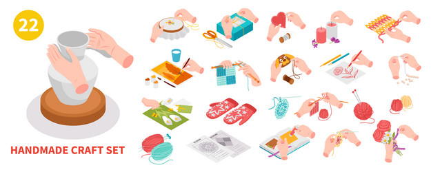 Isometric craft handmade hobbies icon set Vector Image