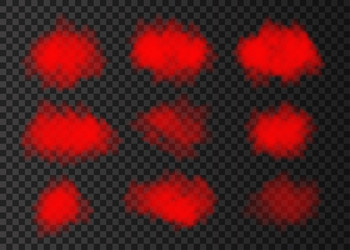 Red smoke cloud isolated on transparent background