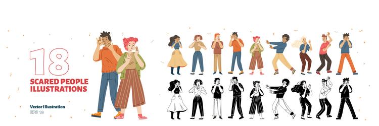 Panicked scared people set stressed terrified Vector Image