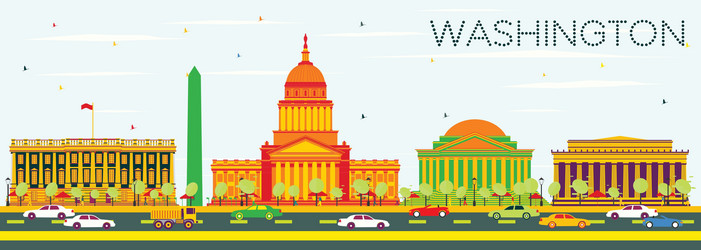 Washington dc skyline with color buildings blue Vector Image