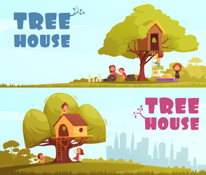 Tree house with animals Royalty Free Vector Image