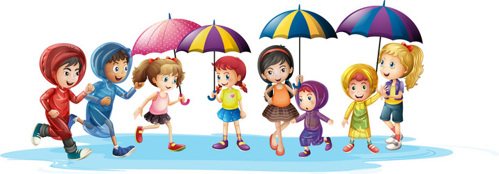 Two kids in the rain Royalty Free Vector Image