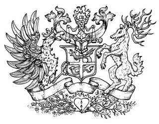 Heraldic emblem with mermaid and monster fish Vector Image