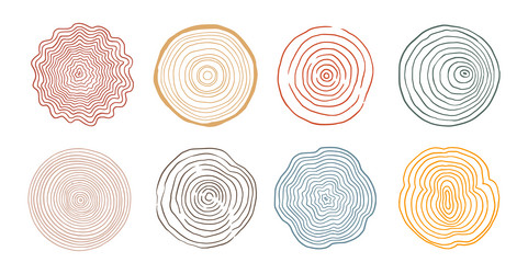 Tree ring wood circle set hand drawn ring Vector Image
