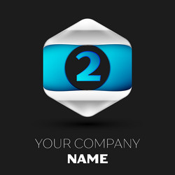 Blue number two logo in the silver-blue hexagonal Vector Image