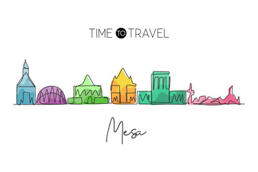 One continuous line drawing of mesa city skyline Vector Image