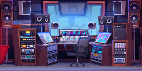 Music recording studio interior with equipment Vector Image