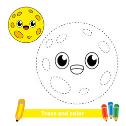 Trace and color for kids moon Royalty Free Vector Image