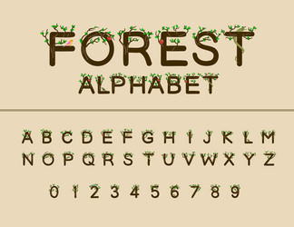 Nature alphabet tree font forest letter Royalty Free Vector