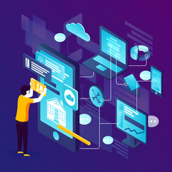 Intelligent building icon set neon Royalty Free Vector Image