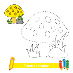 Trace and color for kids mushroom Royalty Free Vector Image