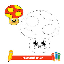 Trace and color for kids mushroom Royalty Free Vector Image