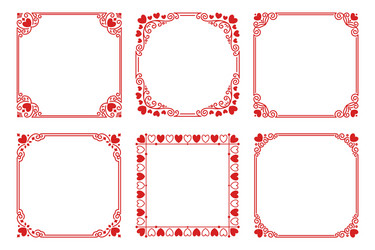 Set of red square frames in linear art deco Vector Image