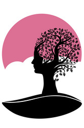 Tree with female head silhouette Royalty Free Vector Image