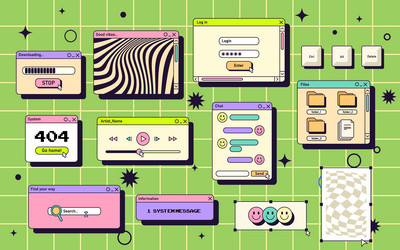 Web ui 90s layout screen elements frame pages Vector Image