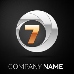 Number seven logo symbol in golden-silver square Vector Image
