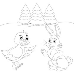 Best friends duck and rabbit are talking black Vector Image