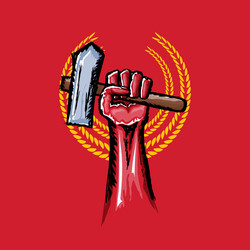 Red protest fist holding hammer isolated Vector Image