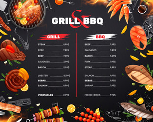 Grill house menu template main dishes drinks Vector Image