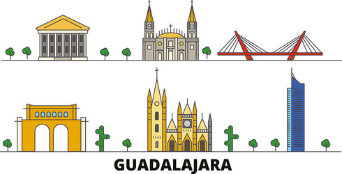 Asia countries landmarks in flat style Royalty Free Vector