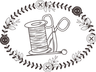 Scissor needle and thread tailor shop design Vector Image