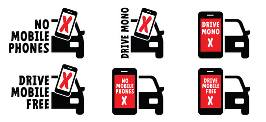 No mobile phones drive mobile-free mono Royalty Free Vector