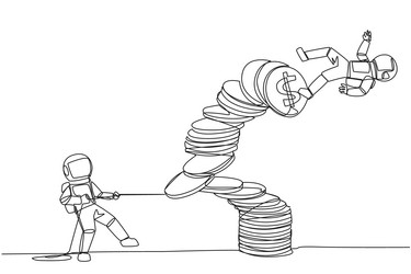 Single one line drawing astronaut pull Royalty Free Vector