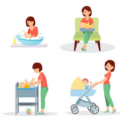 Busy mother with baby Royalty Free Vector Image