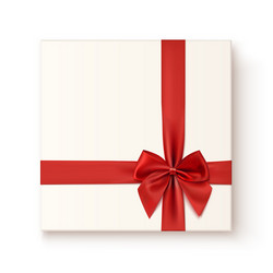 White square gift box with red ribbon and bow Vector Image