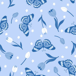 Seamless pattern with butterflies blue Royalty Free Vector