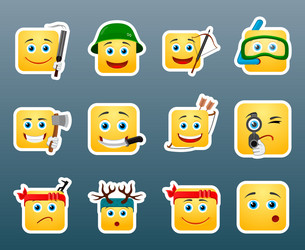 Hunting and adventure smiley icon set Royalty Free Vector