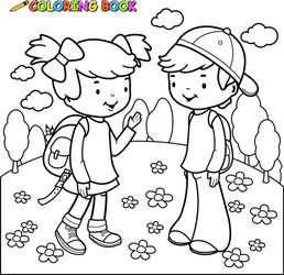 Children at school black and white coloring book Vector Image