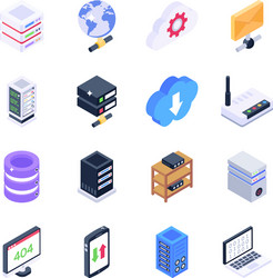 Computer parts isometric set isolated on white Vector Image