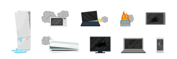 Different broken and damaged home appliances Vector Image