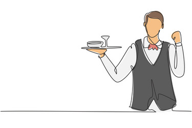 Single continuous line drawing waiter Royalty Free Vector
