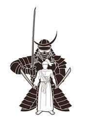 Samurai action pose figure cartoon Royalty Free Vector Image