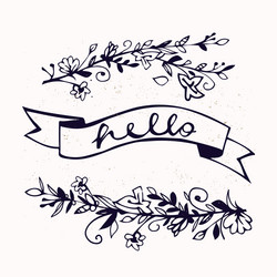 Hello lettering with ribbon hand drawn spring Vector Image