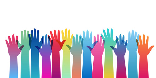 Hands raised up different people Royalty Free Vector Image