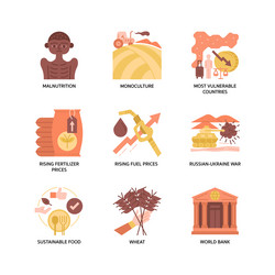 Global food crises icon set Royalty Free Vector Image