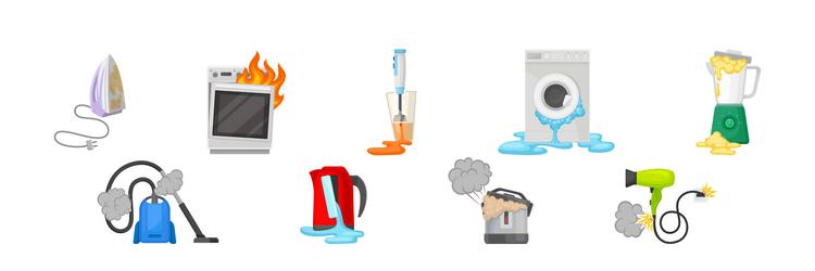 Different broken and damaged home appliances Vector Image