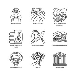 Global food crises icon set Royalty Free Vector Image